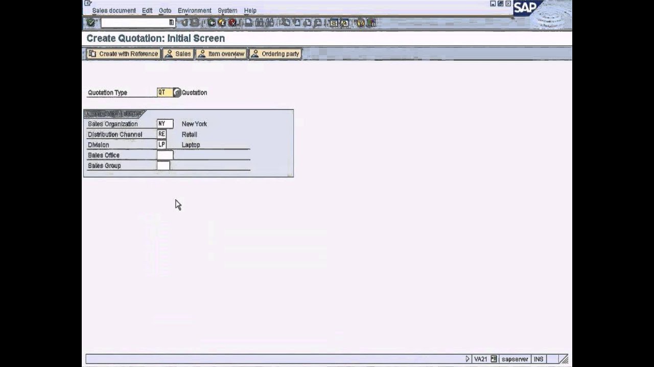 SAP SD - Create Sales Quotation Part 1