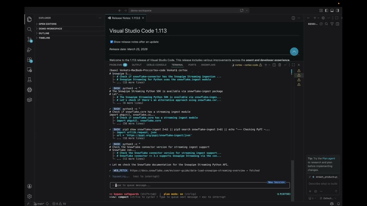 Snowflake cortex code Data Engineeing Pipeline