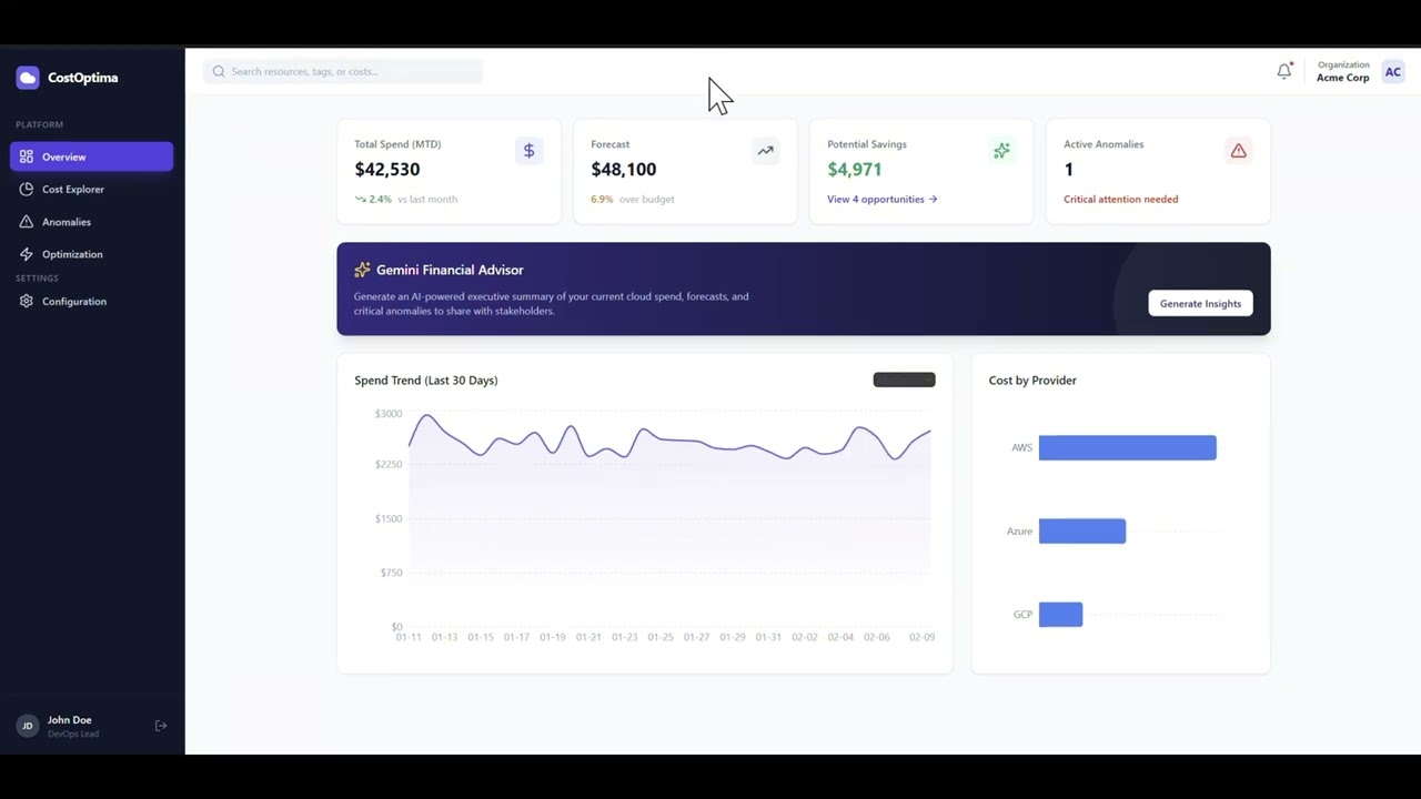 OptiCloud: AI-Powered Multi-Cloud FinOps Platform