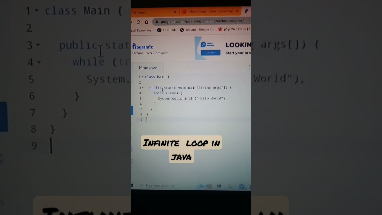 infinite loop in Java  using  while loop @programizstudios