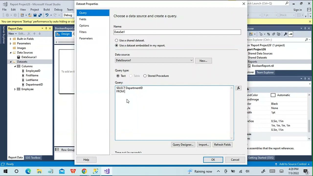 SSRS Tutorial - Boolean Data Type Parameter - Hide or show column in Report