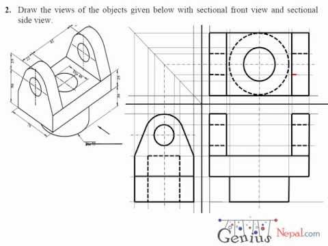 Engineering Drawing Tutorials / Orthographic Drawing with Sectional ...