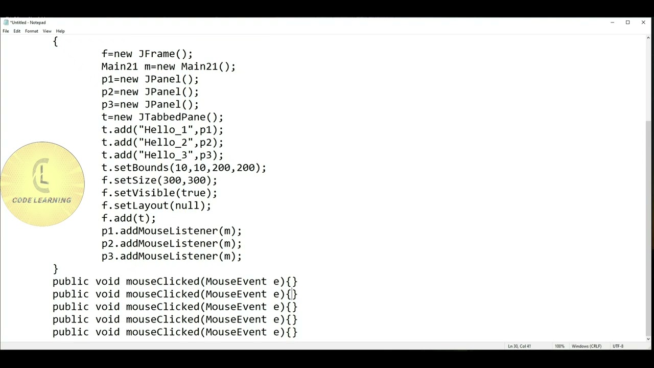 Java | Swing class 'JTabbedPane - add MouseListener' | CodeLearning