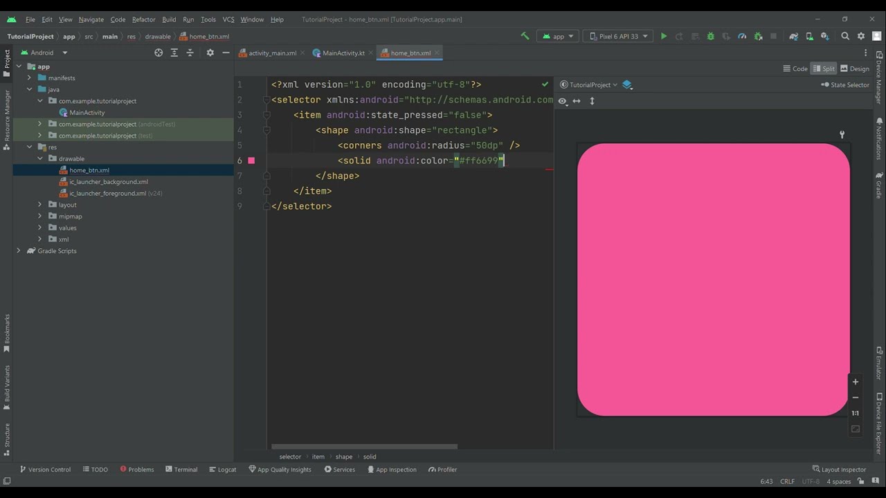 Kotlin Android Studio - Rounded Color Buttons