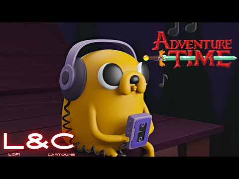 JAKE THE DOG OF ADVENTURE TIME ENJOYING RELAXING SCENERY LISTENING TO LOFI/CHILL BEATS