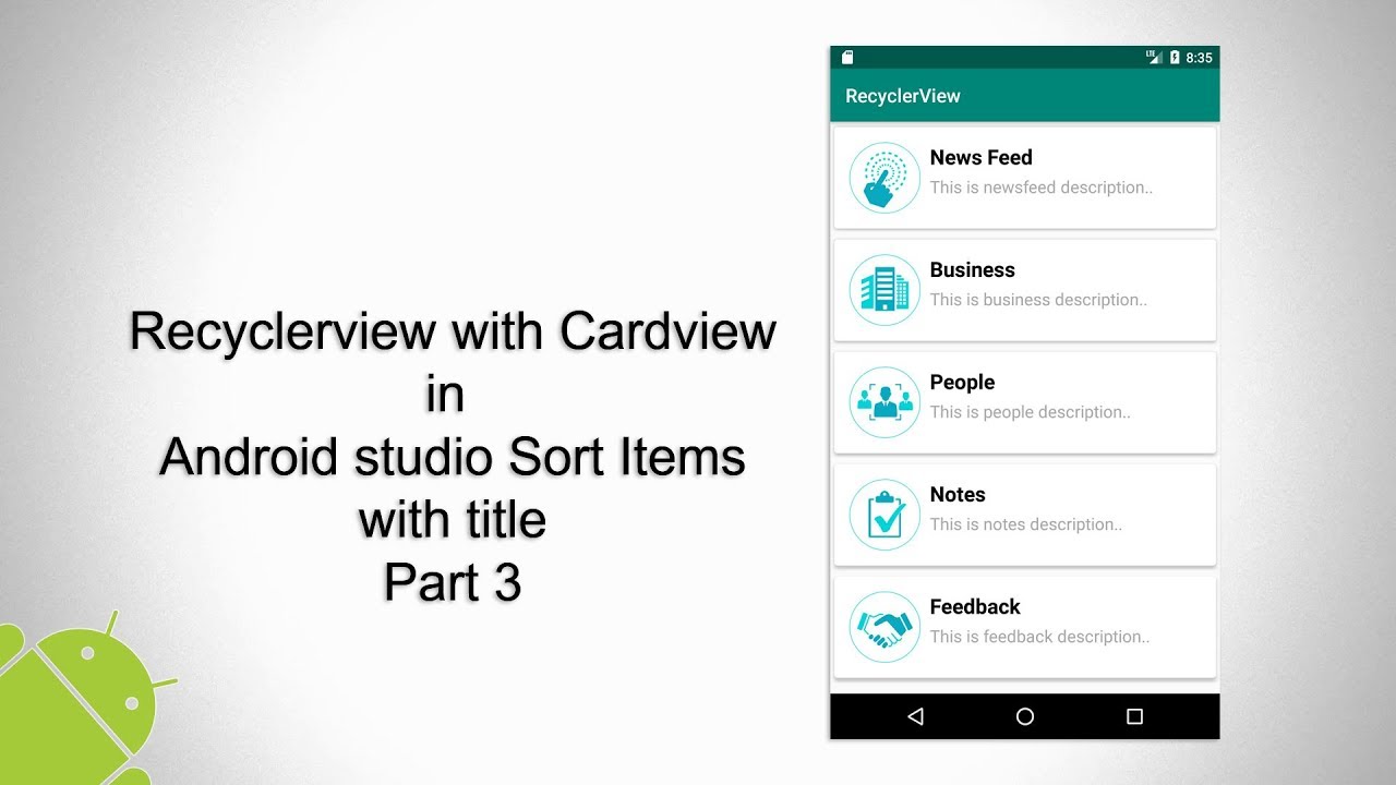 Recyclerview with Cardview in Android Studio Part 3: item sort with title