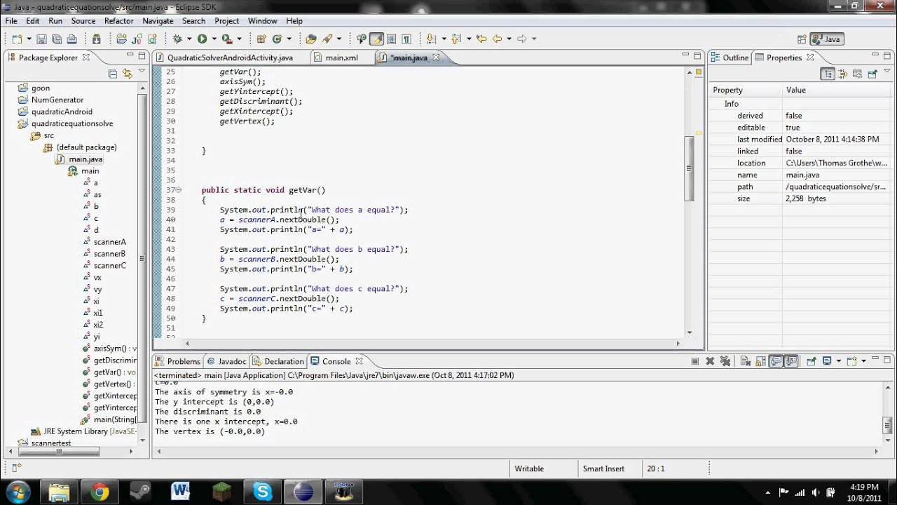 My Quadratic Equation Java Program