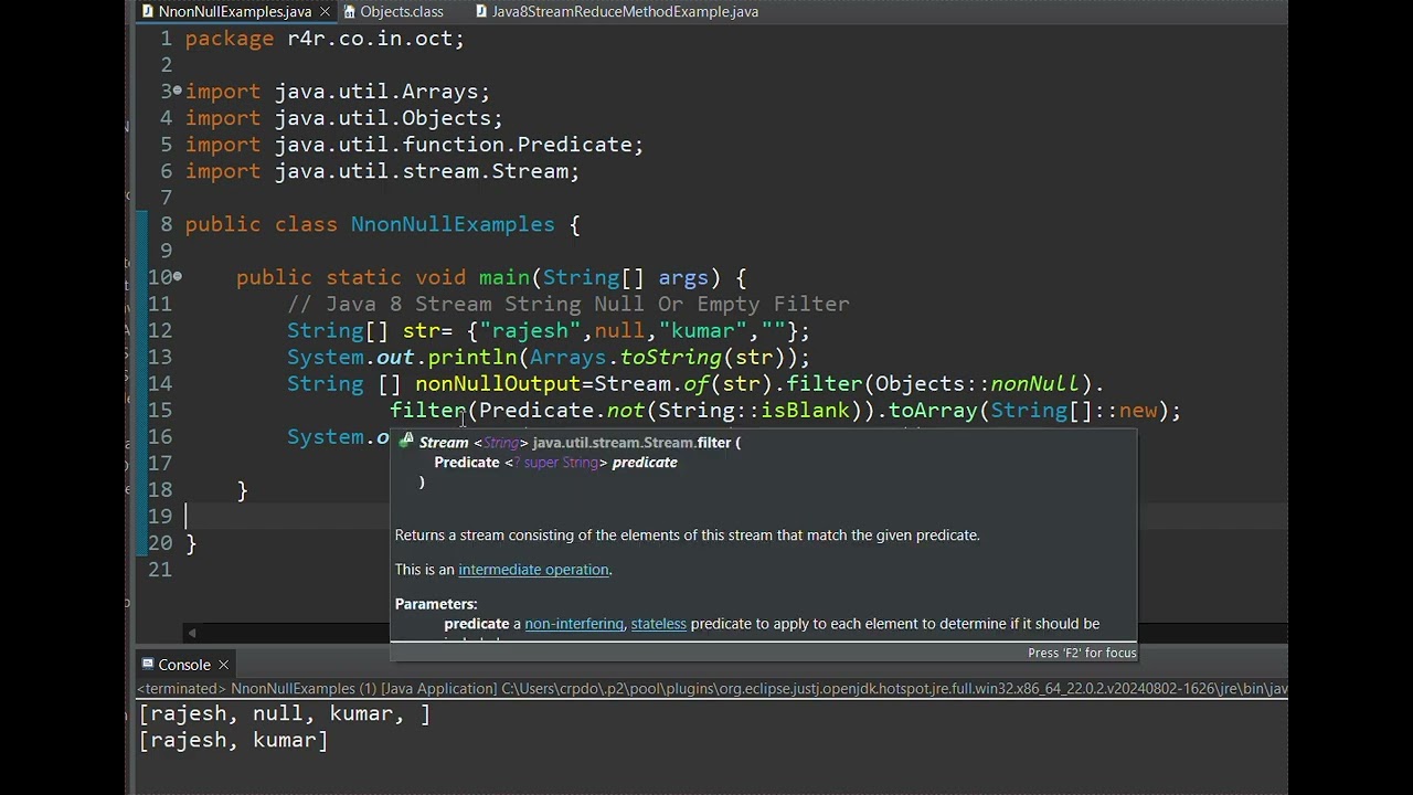 Java 8 Stream String Null Or Empty Filter in Java