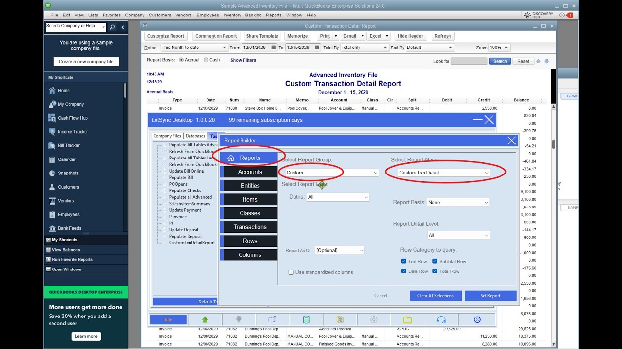 Custom Transaction Detail Report