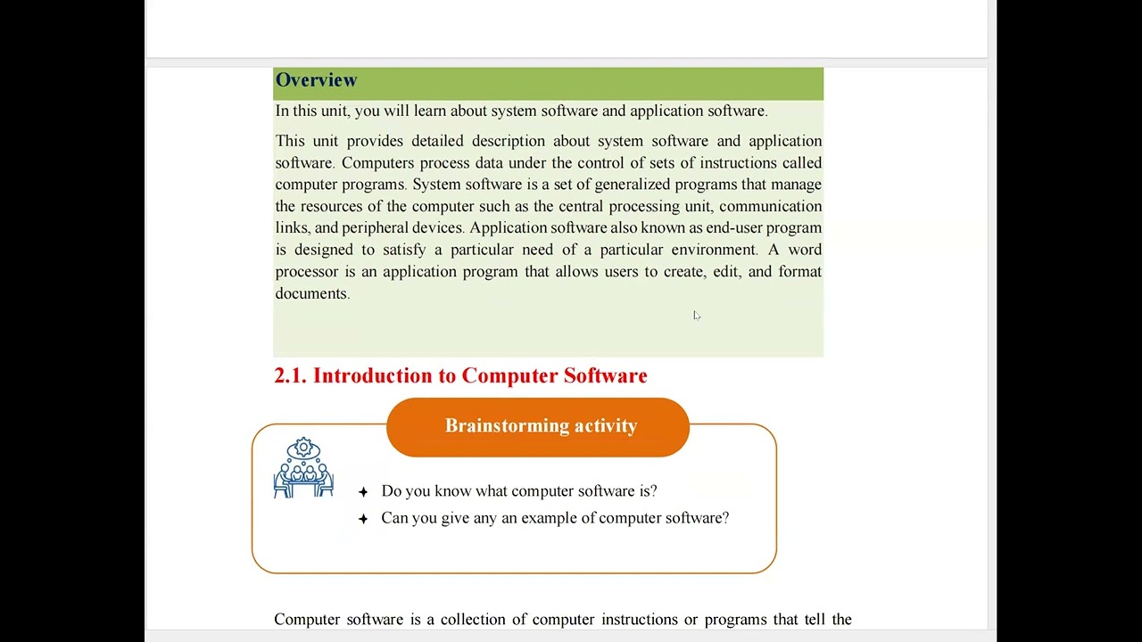 UNIT TWO:- COMPUTER SOFTWARE