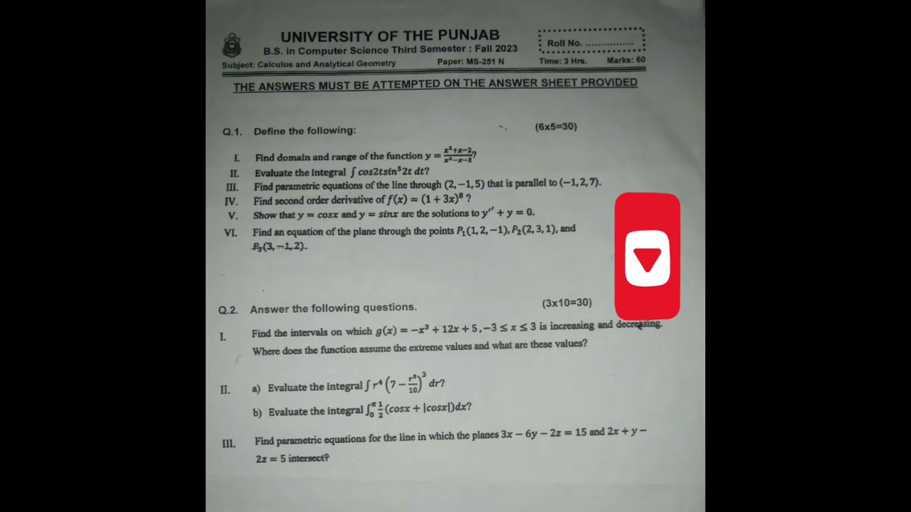 MS-251 | Calculus and analytical Geometry | 2023 Paper