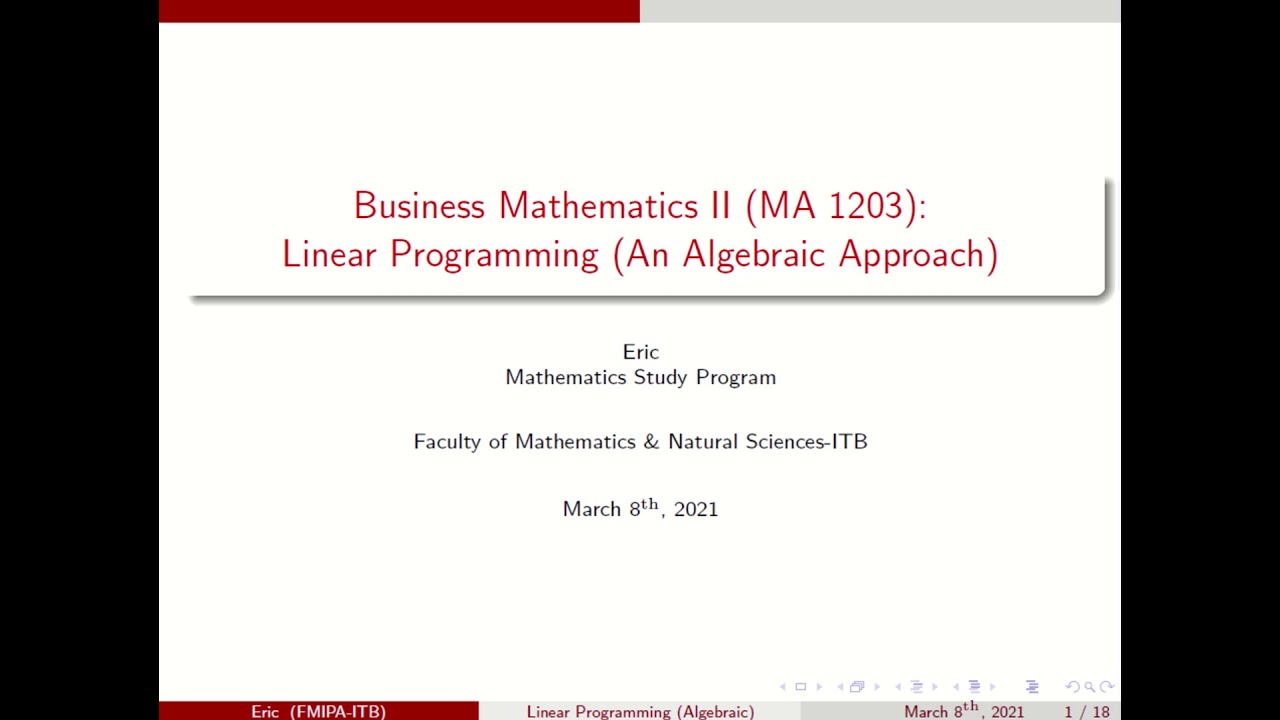 Linear Programming (Simplex Method)