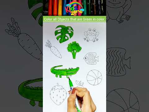 Color all the Objects that are Green 💚 (in English) #shorts #education #forkids