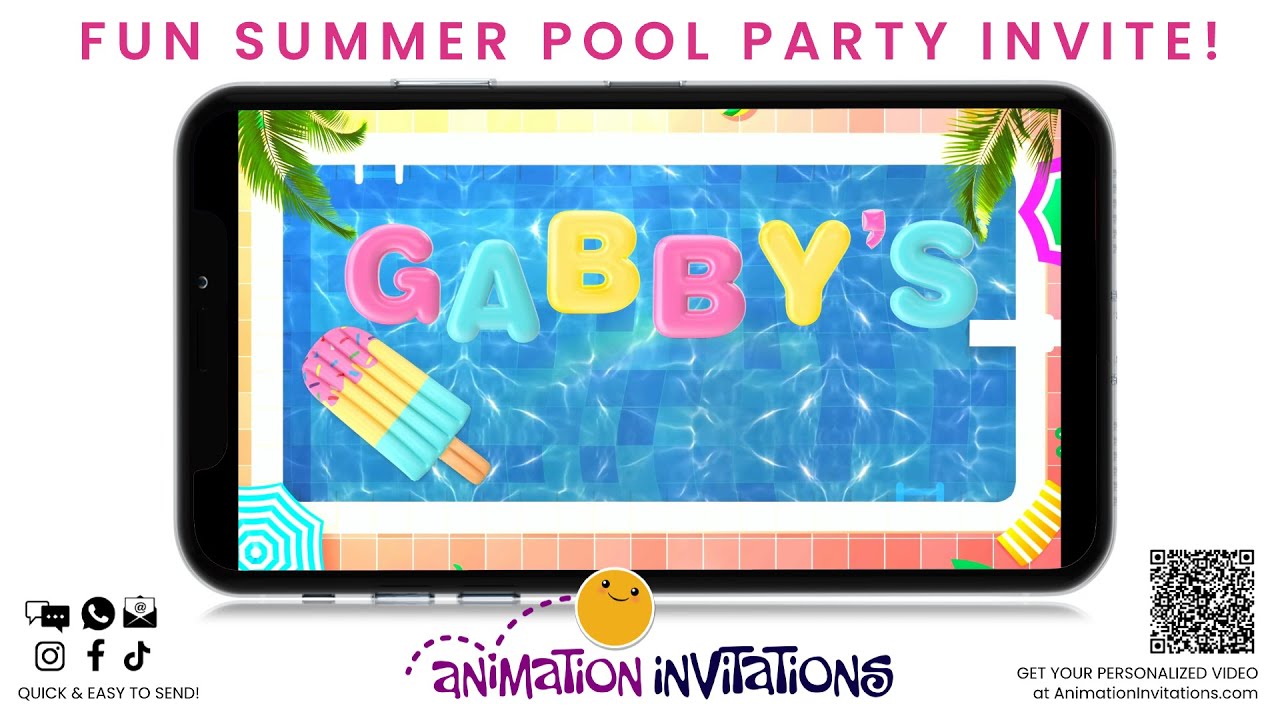 Pool Party Video Invitation | Personalized Summer Birthday Invite – Customize It!