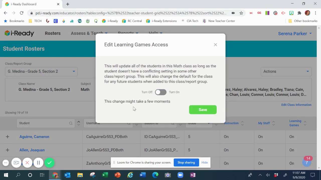 iReady: Turning On/Off Learning Games