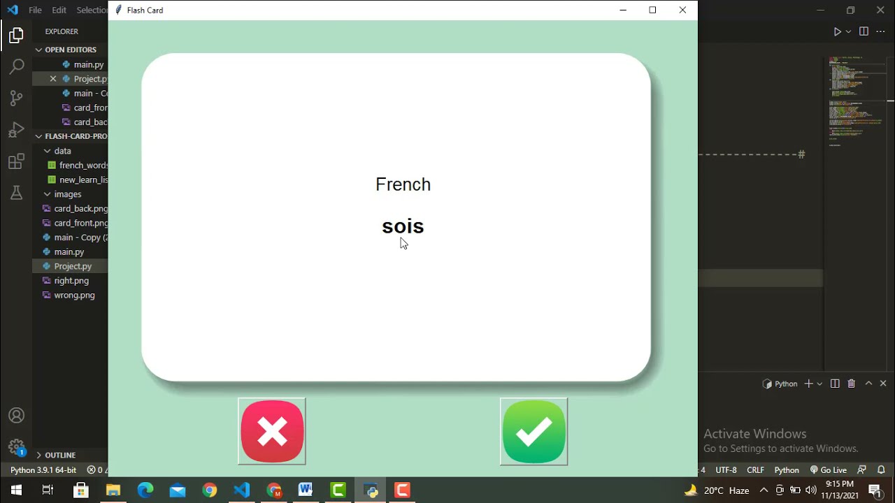 Flash Card Project Using Python Programming with GUI | #Porfolio python project| python GUI