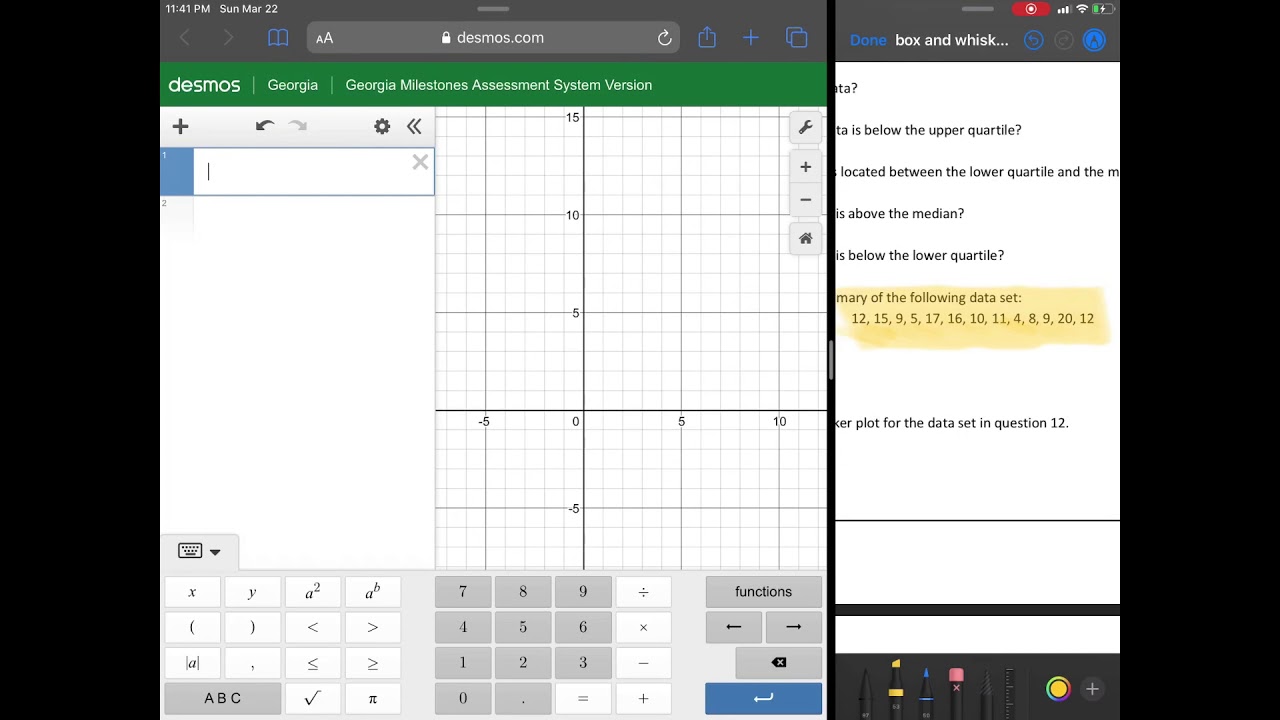 DLD Monday 03.23 using desmos to find 5 number summary and creating box plots