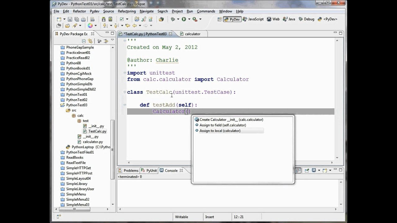 Python Unit Tests with Eclipse and PyDev