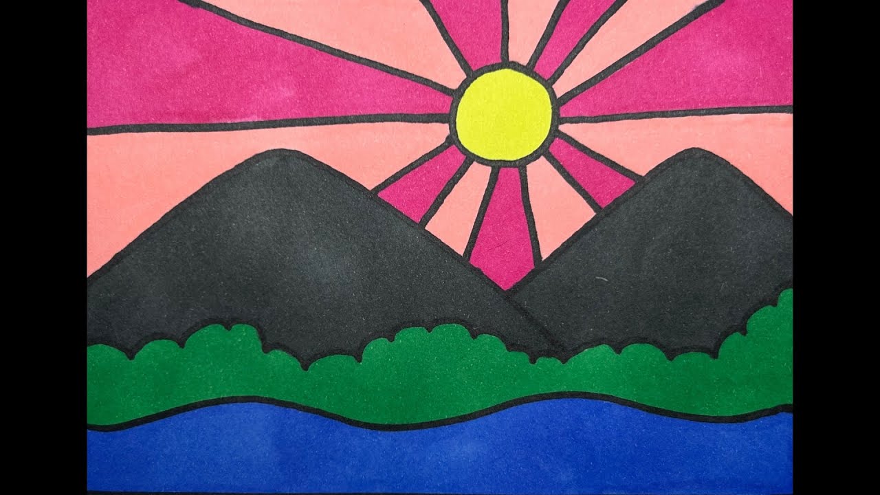 How To Draw Mountain Scenery Easy Step By Step | Drawing Mountain Landscape For Beginners Very Easy