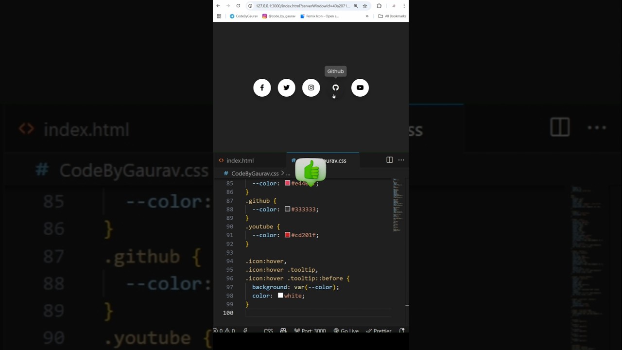 🌐 Social Icons with Hover Tooltip using HTML & CSS #webdevelopment #coding #htmlcss #shorts