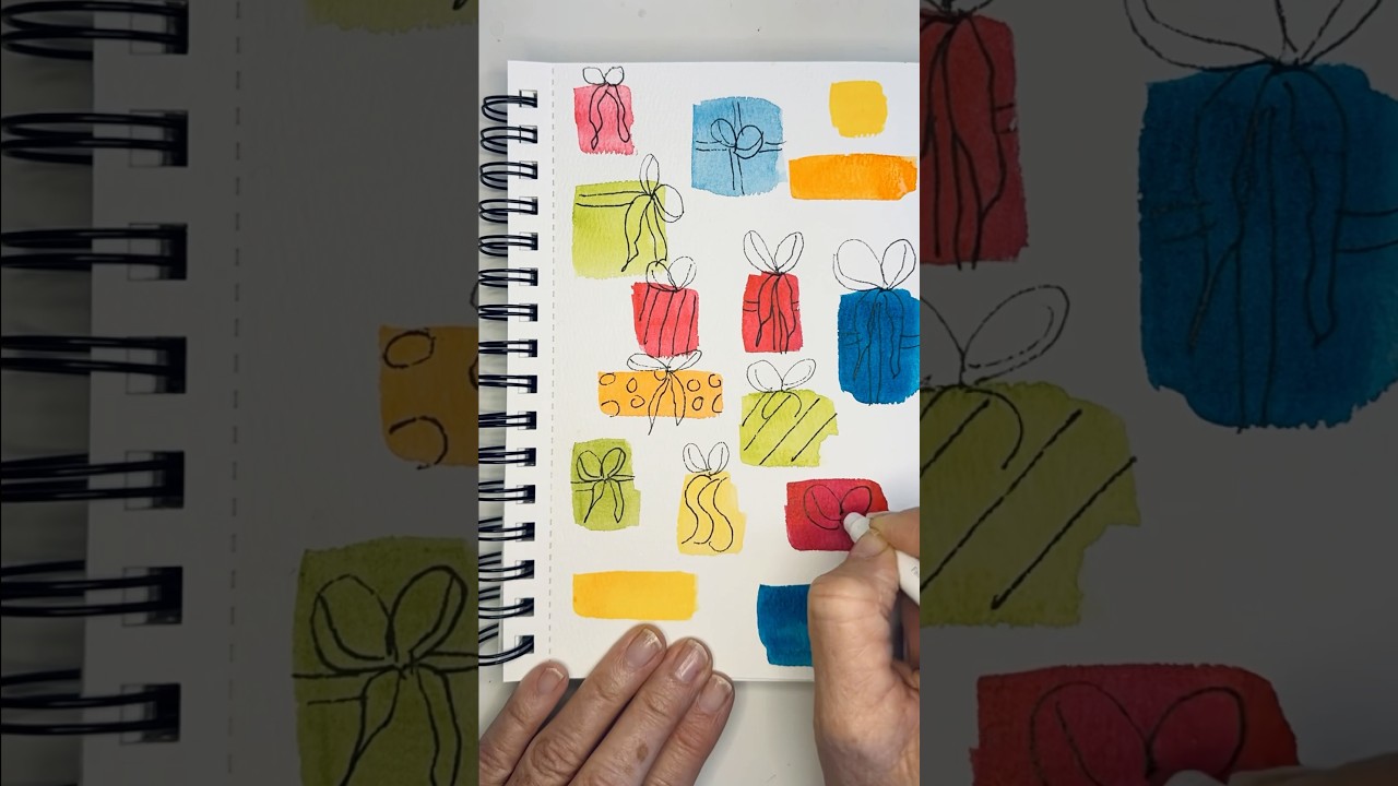 Festive Holiday Gift Boxes in Watercolor & Ink. Have fun!  #art #shorts #watercolor