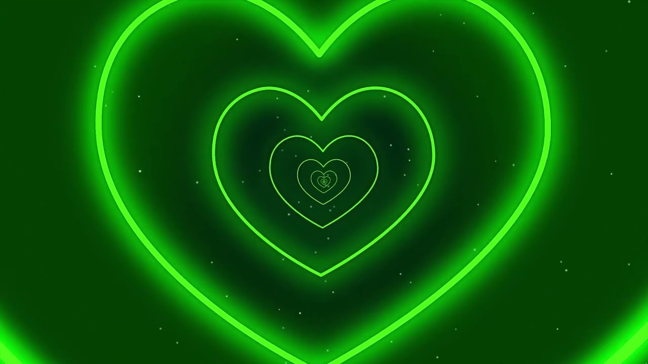 Túnel de corazón de amor de neón verde y Resplandor abstracto romántico 4K Fondo de pantalla Tik Tok