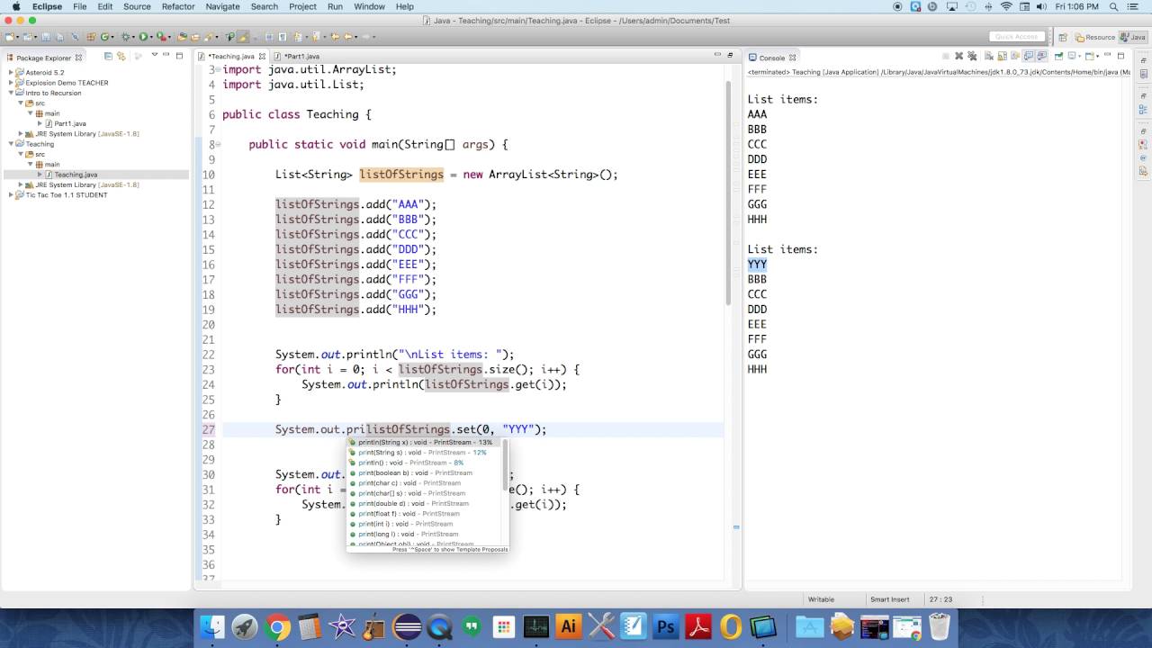 5 ArrayList set return value
