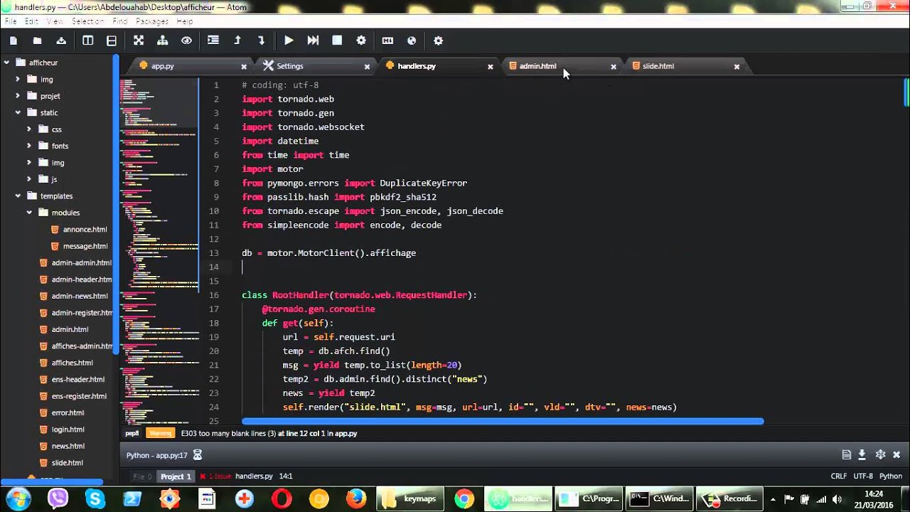 How to use Github Atom with Tornado (Python)