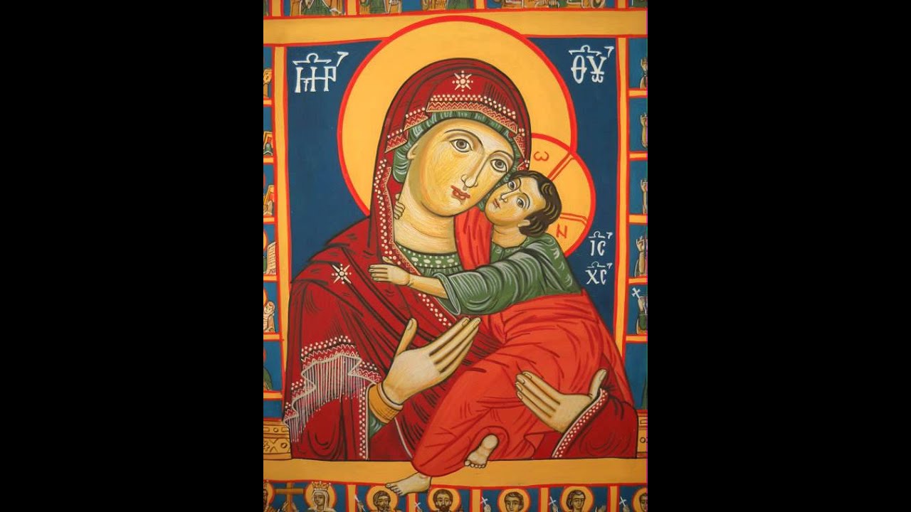 Madonna with Child Jesus,surrounded by saints,Romanian Byzantine Icon