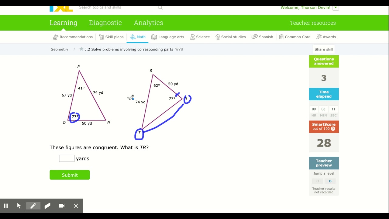 IXL - Solve problems involving corresponding parts (Geometry practice)
