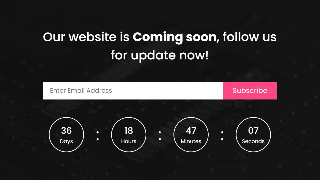 Responsive Coming Soon Page Design using HTML CSS & JavaScript