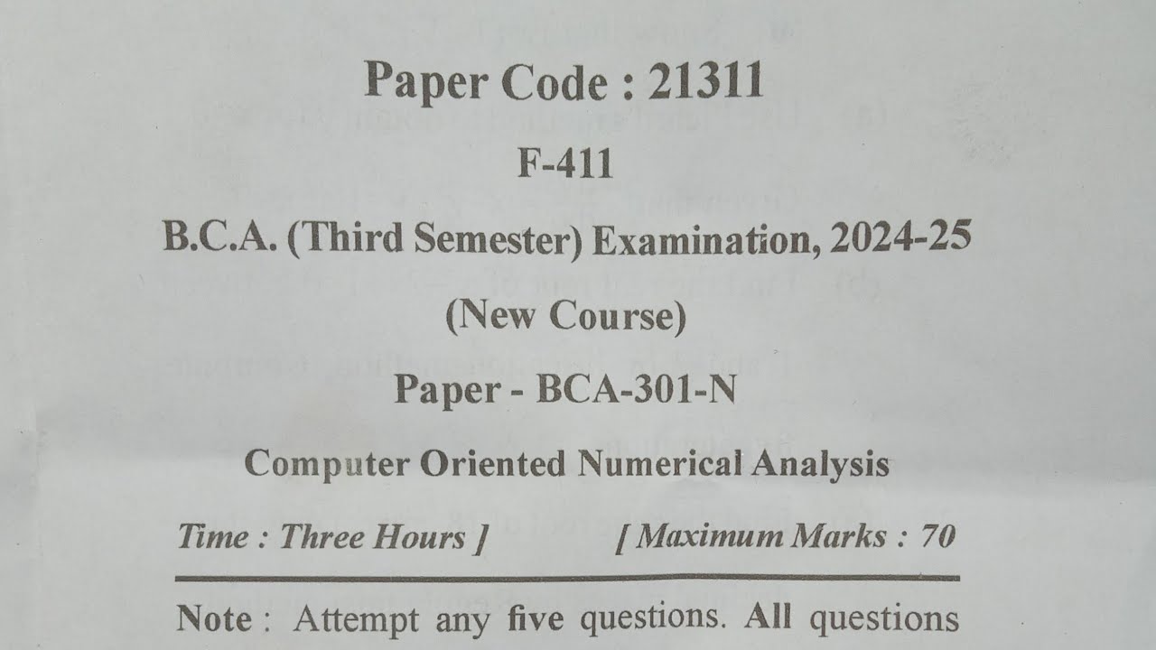 B.C.A. 3rd Semester (New Course) Computer Oriented Numerical Analysis Question Paper 2024–25 #mjpru