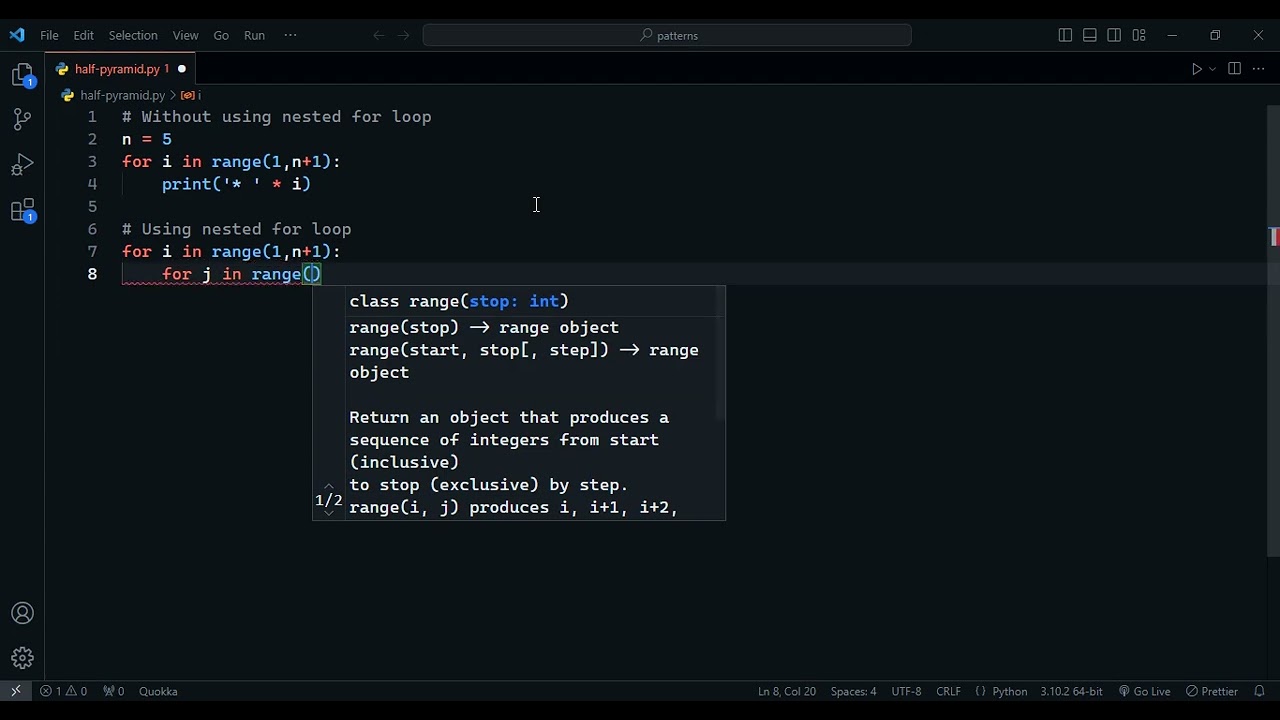 How to print a half pyramid pattern in python | Python Programming