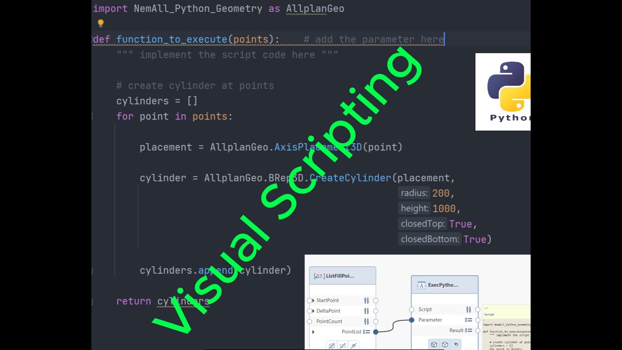 Allplan visual scripting - Create Cylinder with Python Code