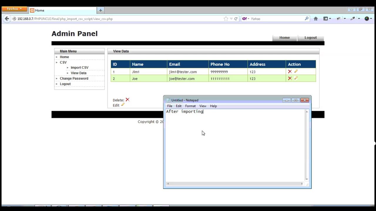 php import csv Script.   -  www.phpuncle.com