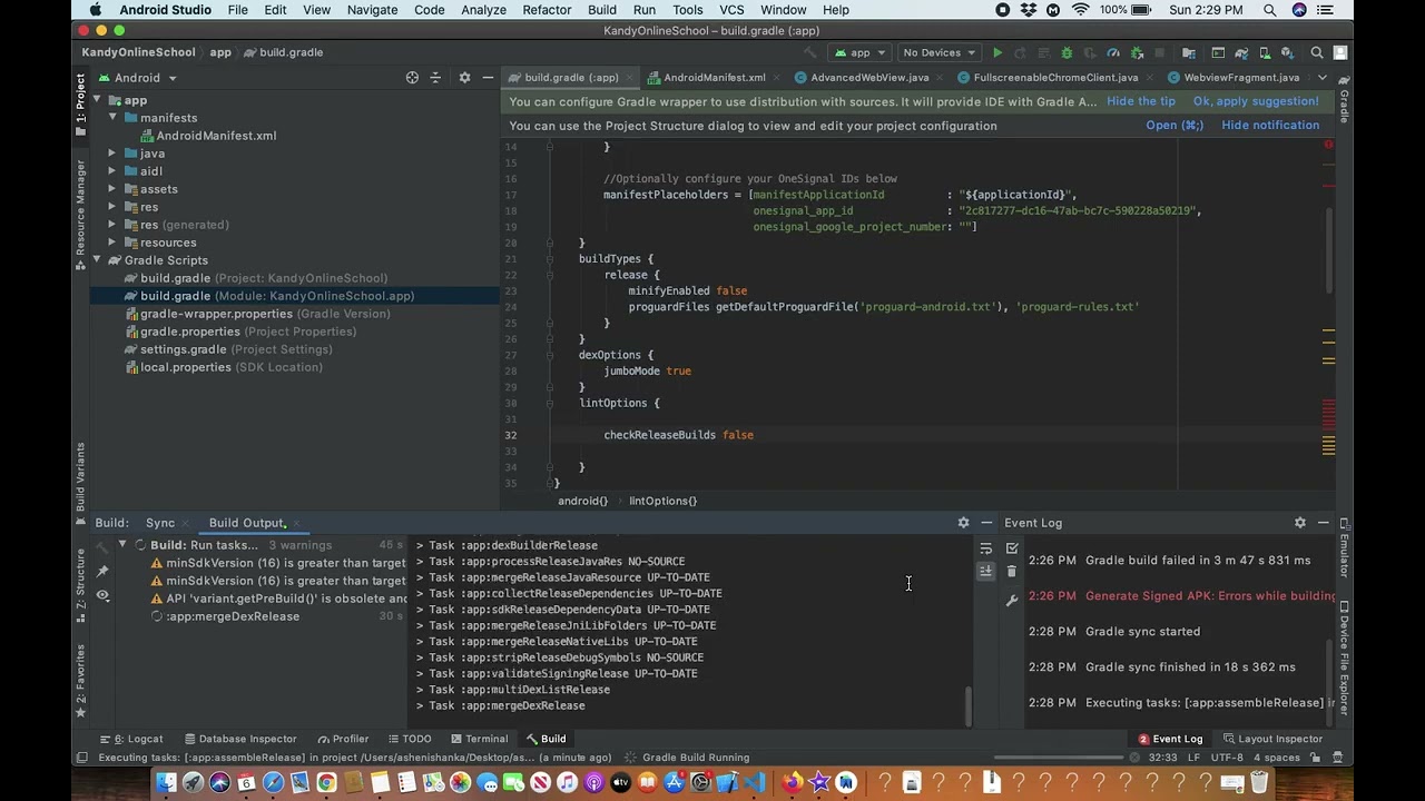 Execution failed for task - Lint found fatal errors while assembling a release target.