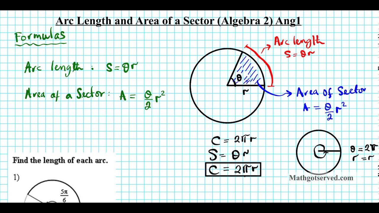Arc Length and Area of a Sector Algebra 2 Trigonometry Common core al2Ang1