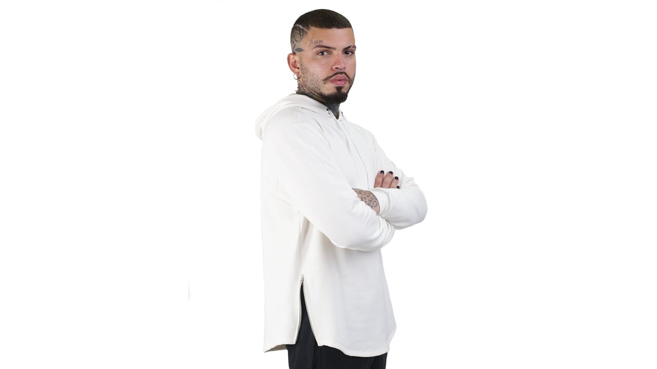 Moletom Oversized Redondo com Zíper e Capuz Branco Off White