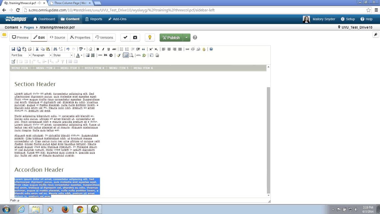 How to add an accordion snippet in OUCampus v10