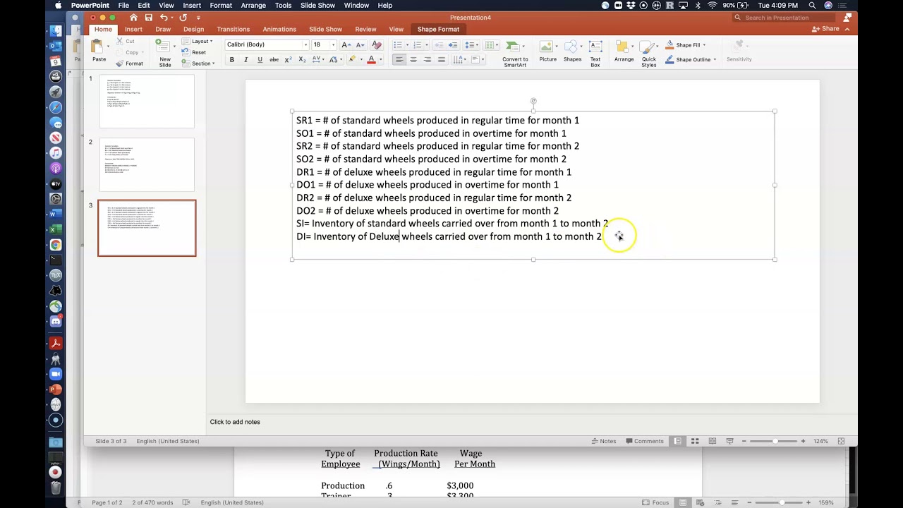 Linear Programming Production Scheduling Formulation