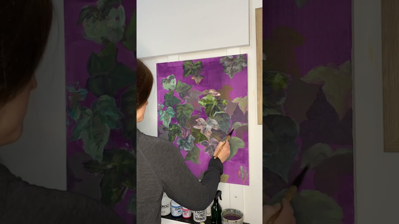 Acrylic Painting of ivy leaves - See more of this painting in my channel