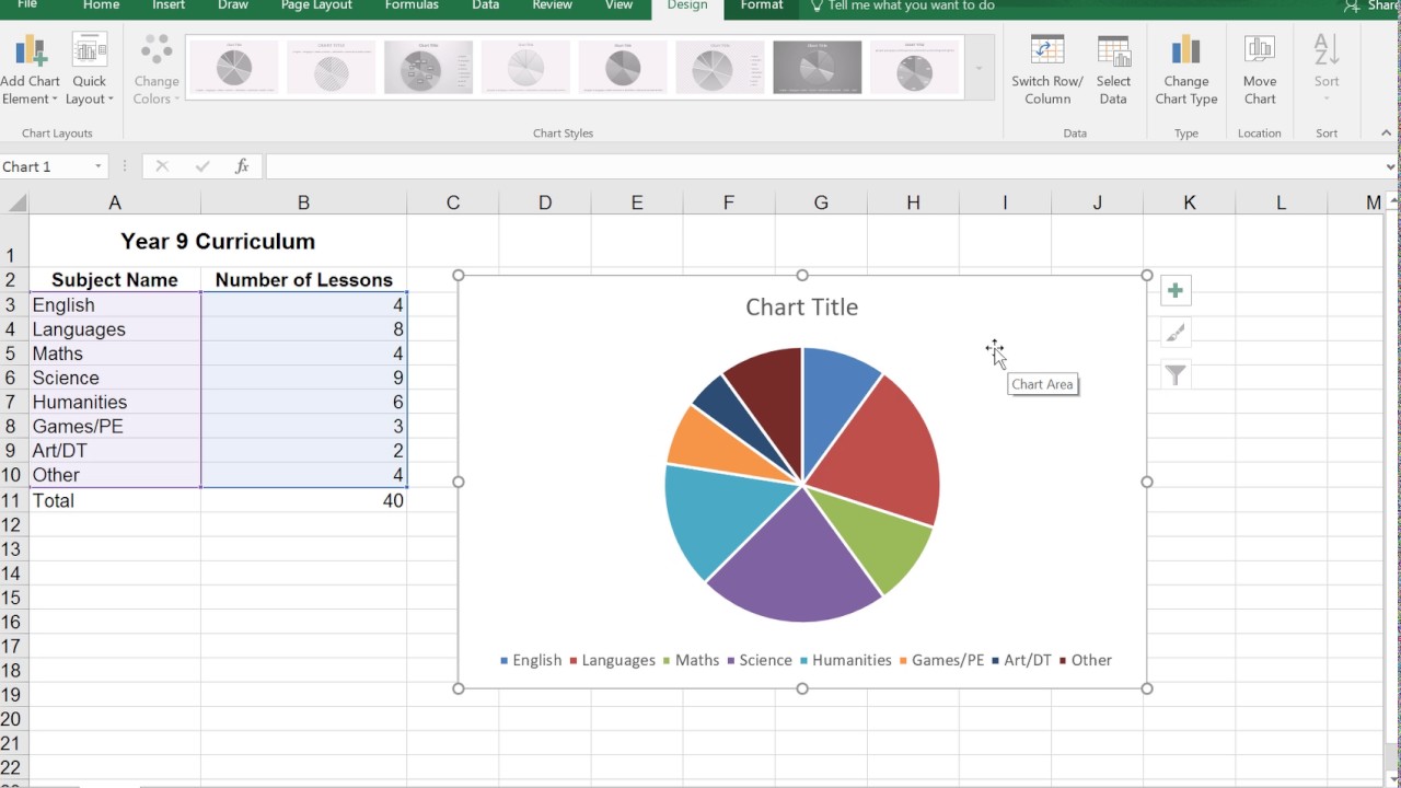 Module 2 - Spreadsheets - timetable pie chart