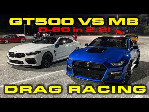 Ford Mustang Shelby GT500 vs BMW M8 - Drag Race Video