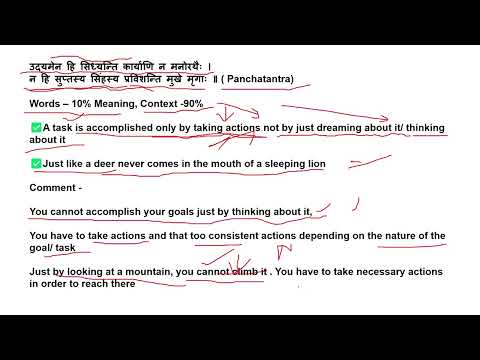 Sanskrit Wisdom Shloka 5 (Meaning in English and Hindi) Pancha tantra, Udhyamen hi sidhyanti karyani