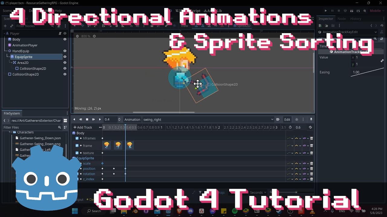 4 Directional Player Animations & Sprite Sorting in 2D Animations ~ Godot 4 Tutorial