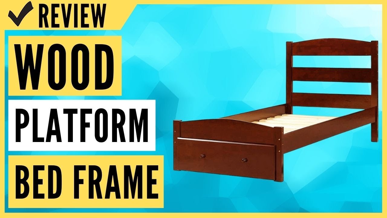 Wood Platform Bed Frame with Storage and Headboard, Wooden Bed Frame