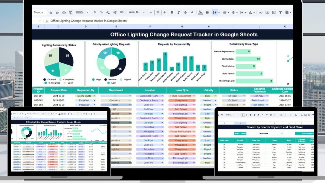 Office Lighting Change Request Tracker in Google Sheets
