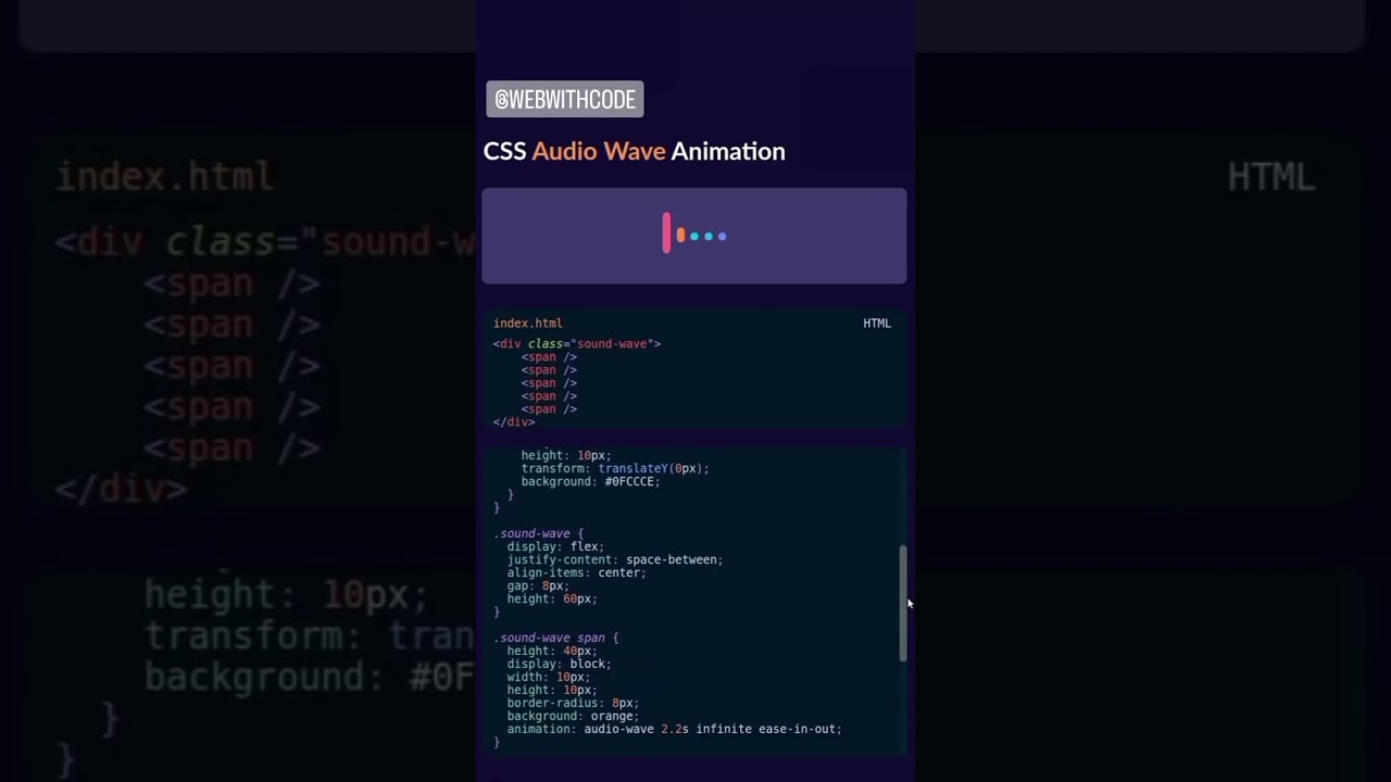 audio wave animation in css #webwithcode @webwithcode  #html #css #javascript #code #coder #codding