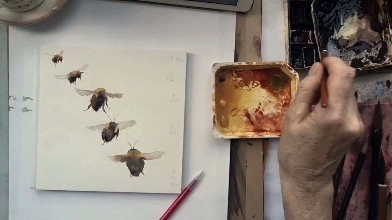 #5minutewatercolour. Watercolour Bumblebees
