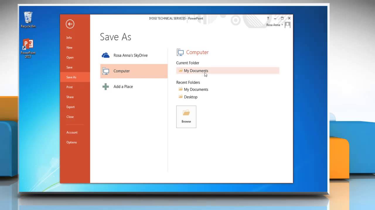 How to save a file as a PDF in PowerPoint 2013
